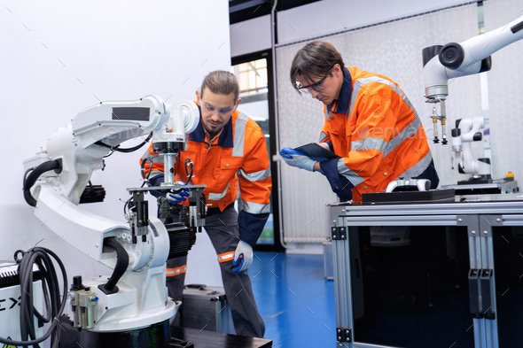 Engineer service robot welding in factory software programming ...
