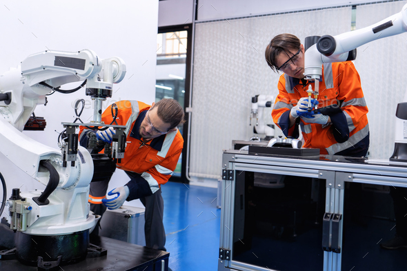 Engineer service robot welding in factory software programming ...