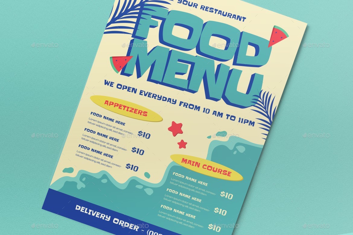 Beige Flat Design Summer Food Menu, Print Templates | GraphicRiver