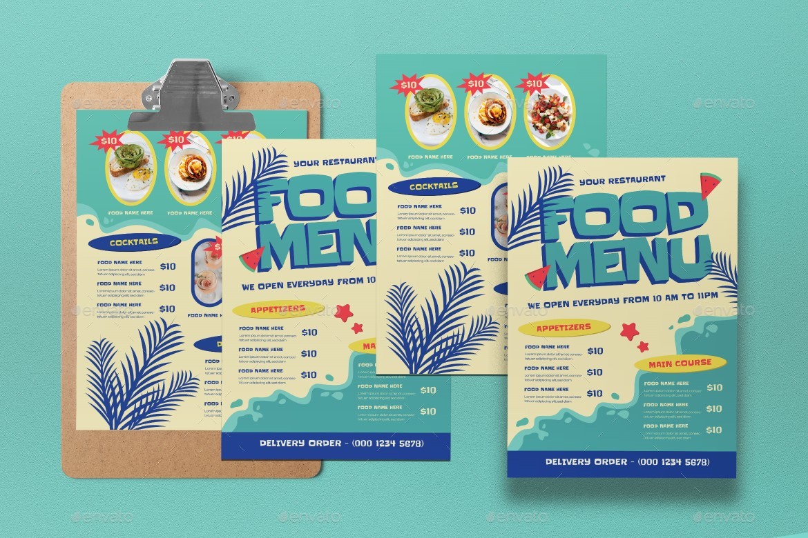 Beige Flat Design Summer Food Menu, Print Templates | GraphicRiver