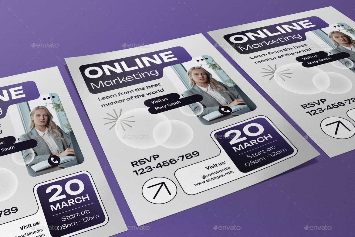 Grey Futuristic Digital Marketing Class Flyer, Print Templates ...