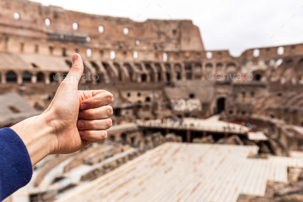 ROME, ITALY - JUNE 28, 2019: partial view of man showing thumb up in ...
