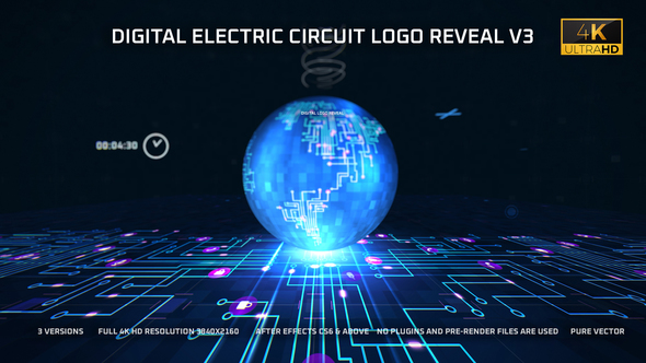 Digital Electric Circuit Logo Reveal- v3, After Effects Project Files