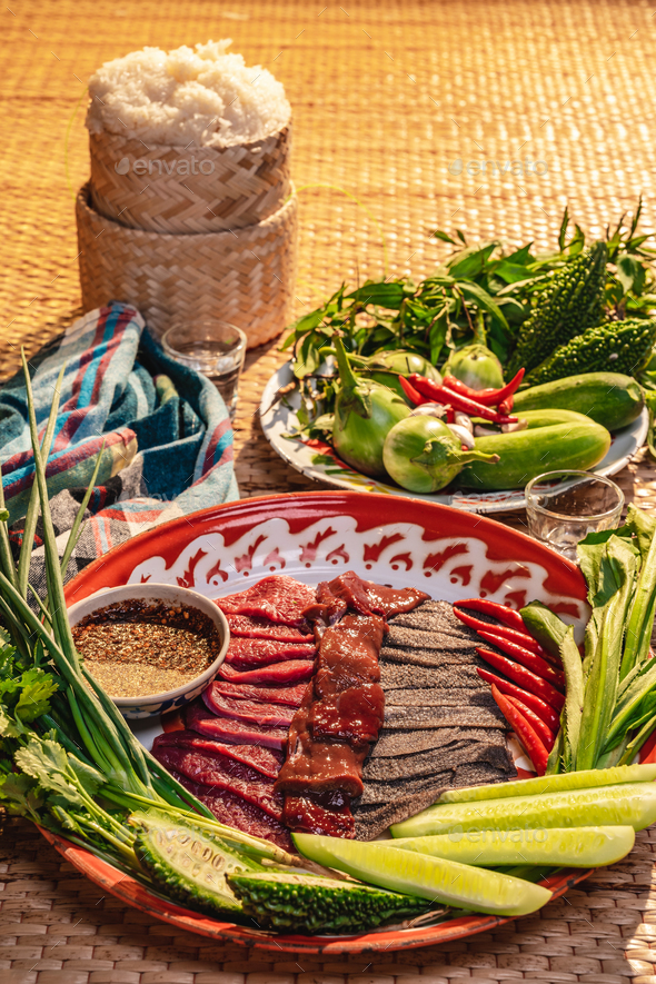 Traditional food Thailand, Thai local food menu with raw food ...