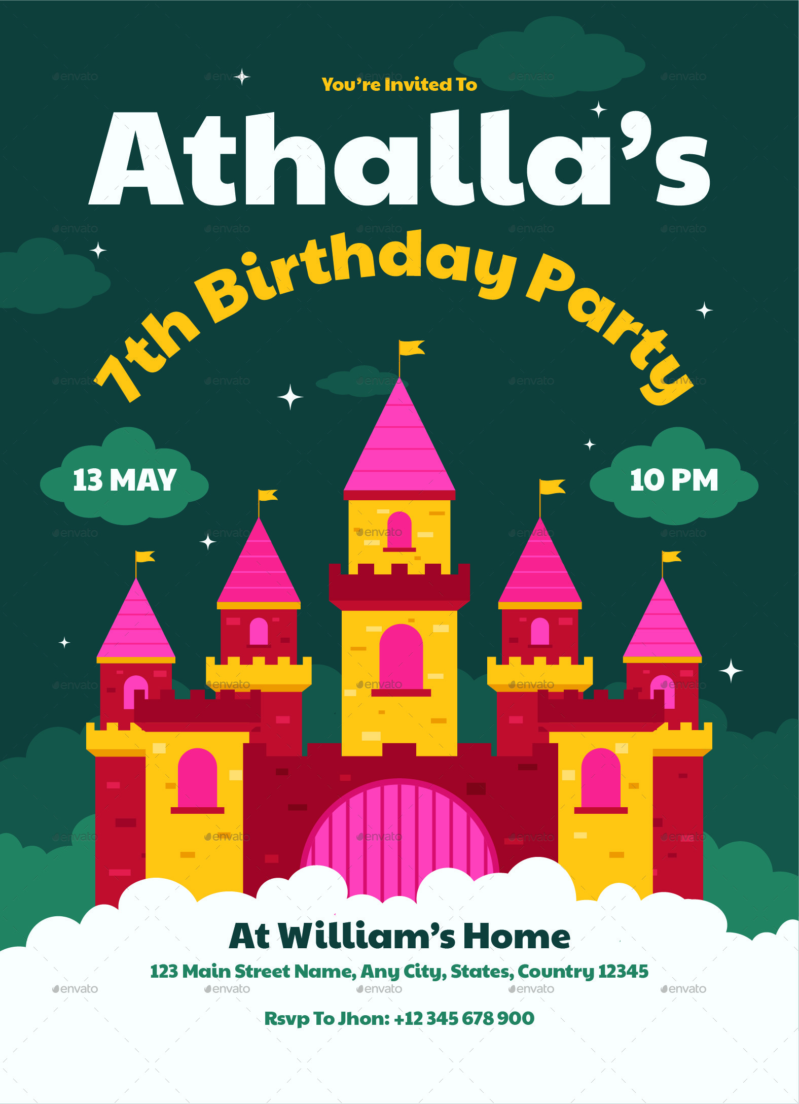Kids Birthday Party Invitation - Fantasy Castle, Print Templates ...