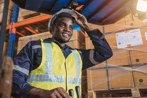 Worker working in warehouse store. inventory staff moving producs ...