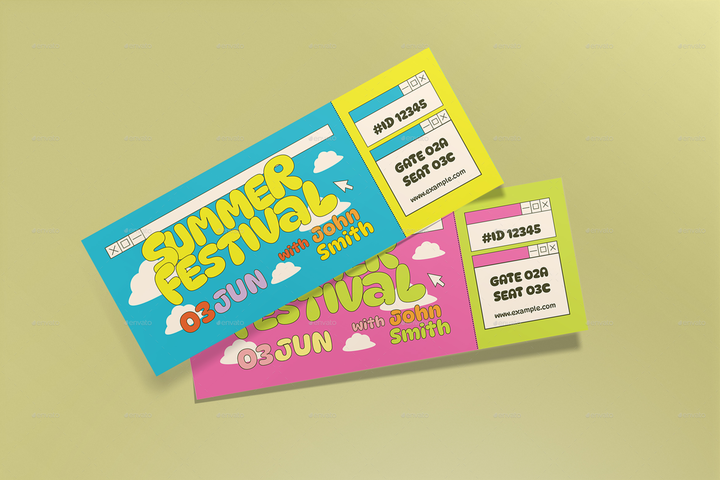 Blue Retro Summer Festival Ticket, Print Templates | GraphicRiver