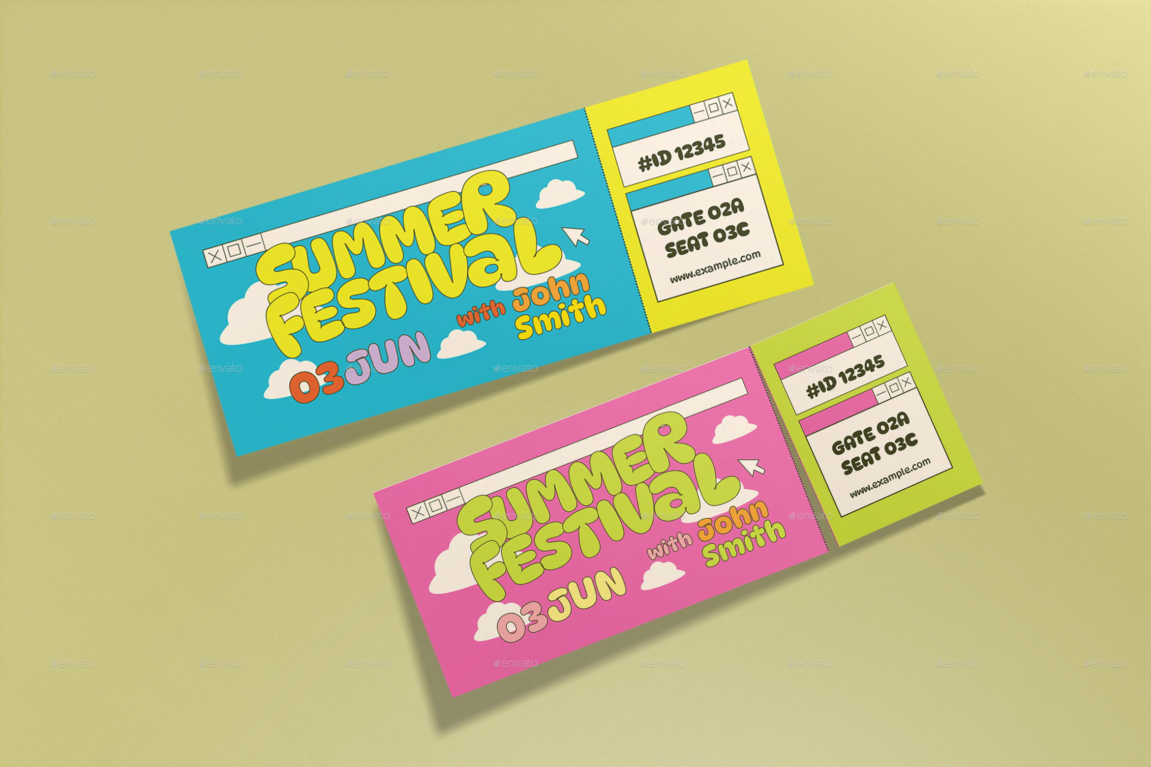 Blue Retro Summer Festival Ticket, Print Templates | GraphicRiver