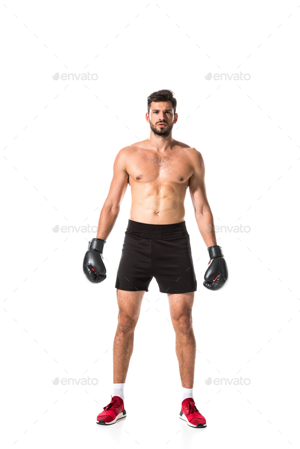 shirtless Boxer looking at camera Isolated On White Stock Photo by ...