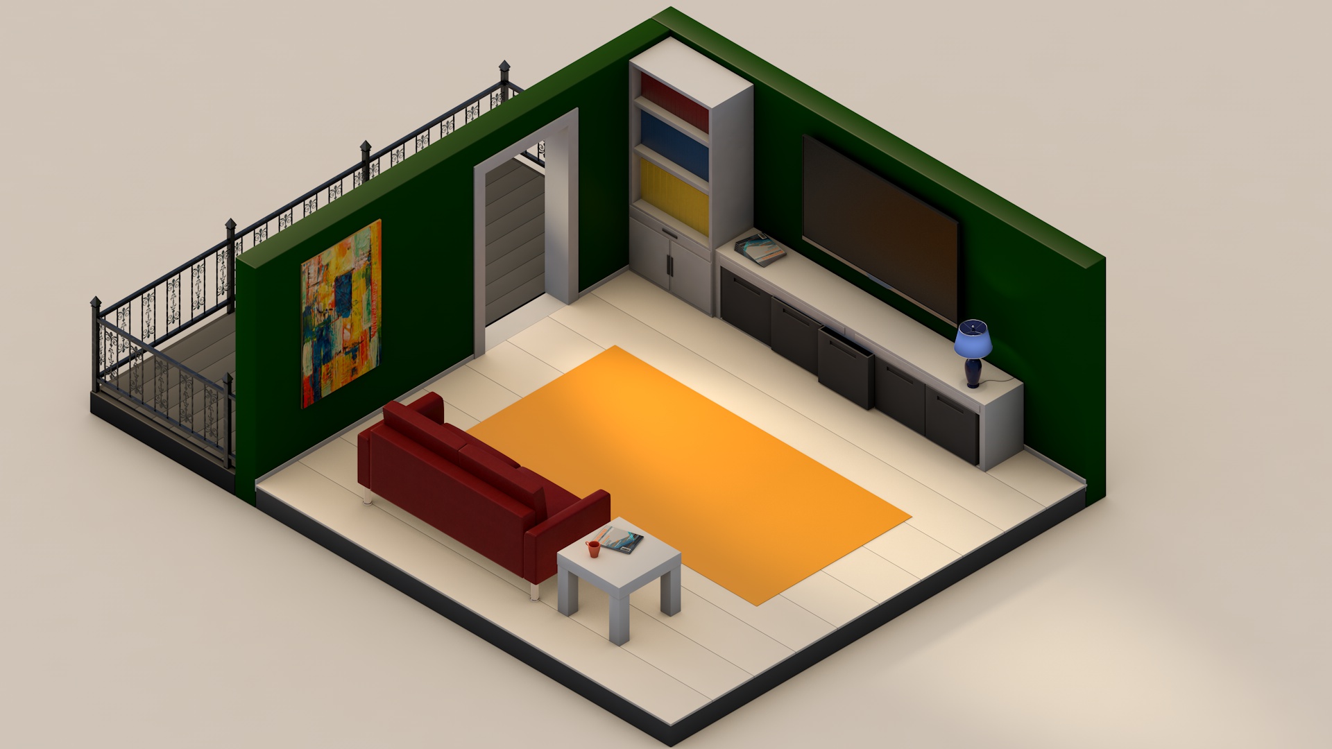 Isometric Living Room by Gergedan | 3DOcean