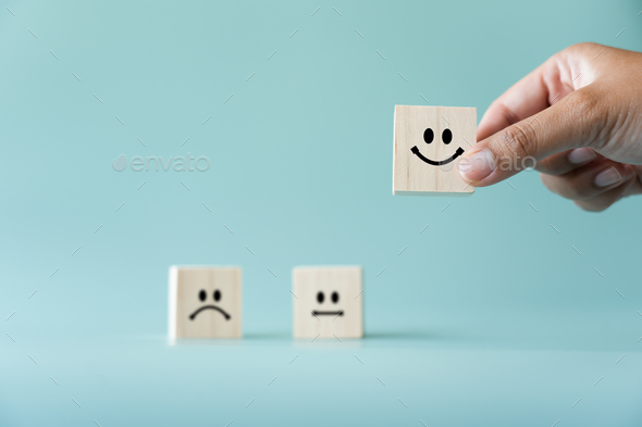 Concept of customer satisfaction review. Customer choose best rank with ...