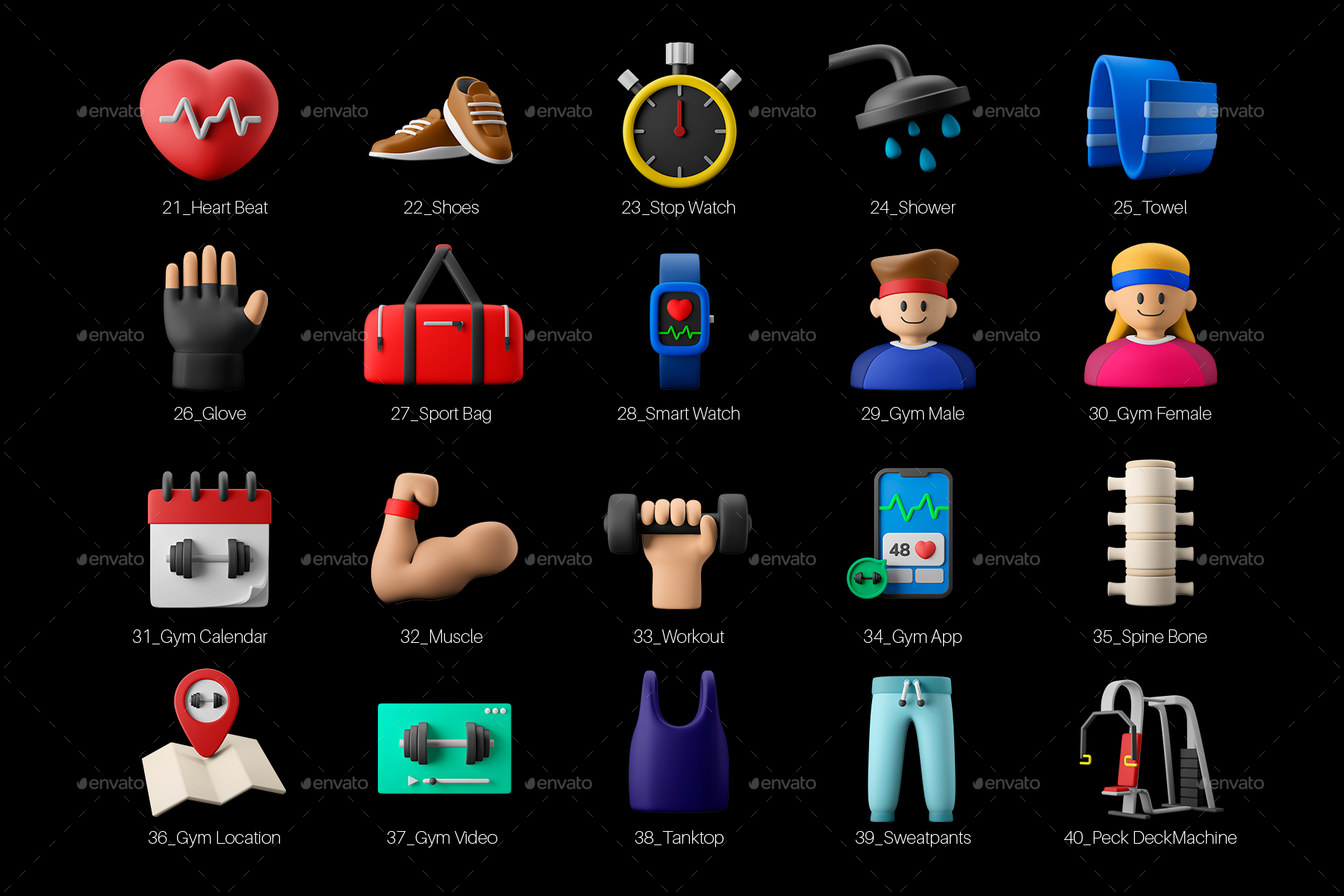 Fitness Gym Workout 3D Icon Pack, Icons | GraphicRiver