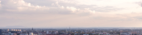 Urban Linkedin banner with view of city from height and distant sky ...
