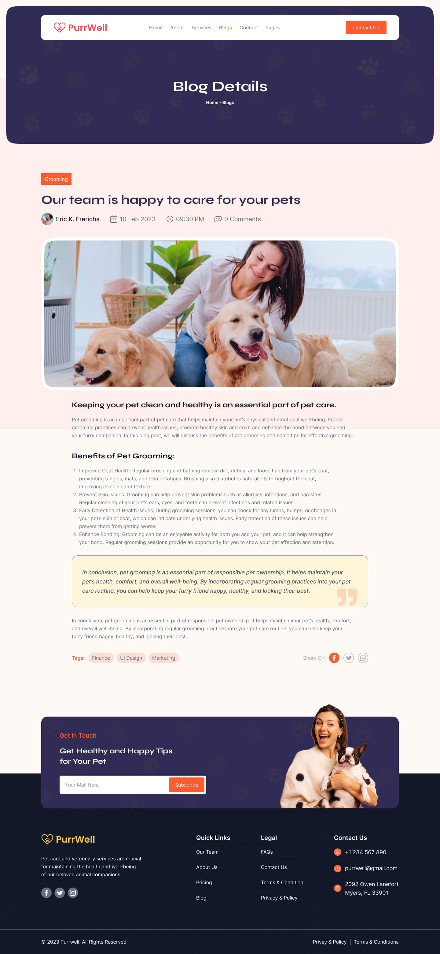 PurrWell - Pet Care & Veterinary Service Figma Template by devsarray