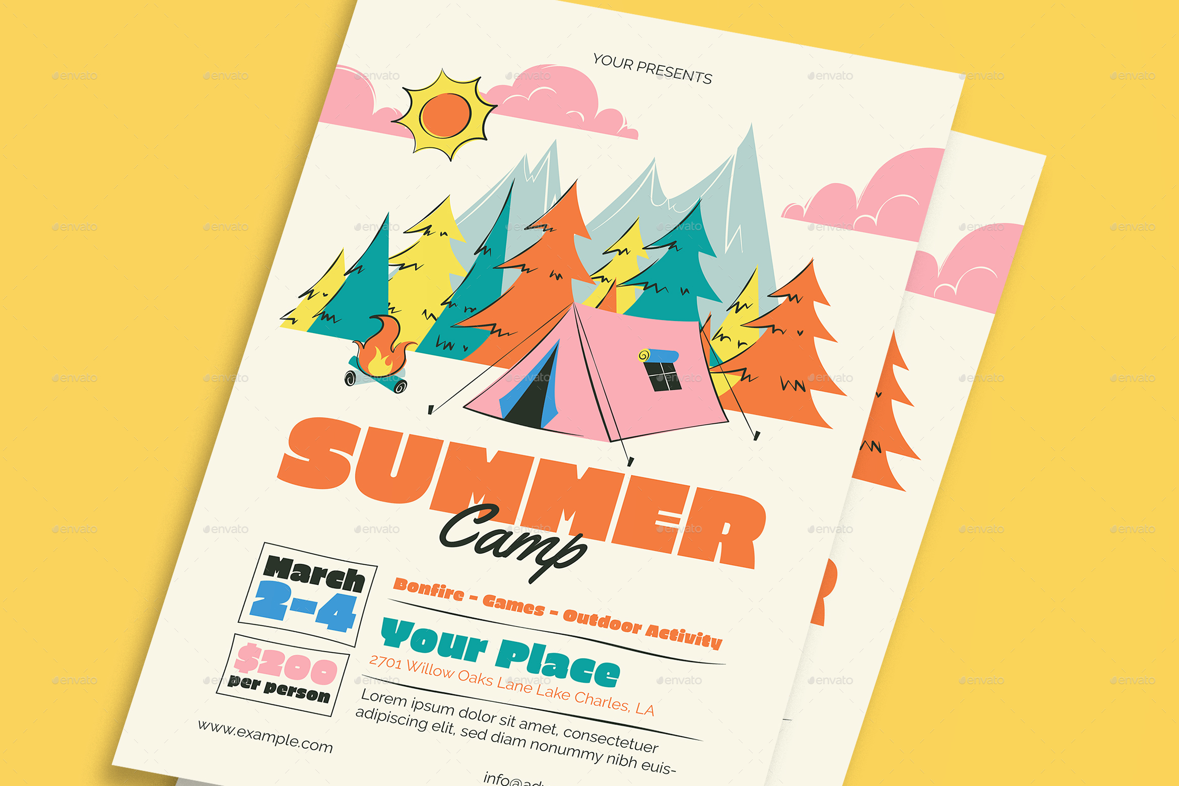 Beige Hand Drawn Summer Camp Flyer, Print Templates | GraphicRiver