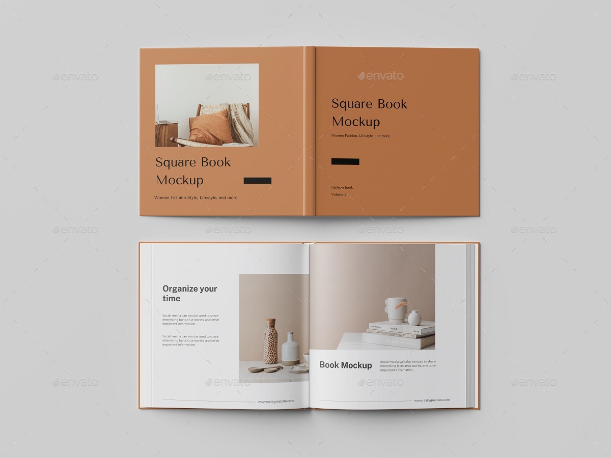 Square Book Mockup, Graphics | GraphicRiver