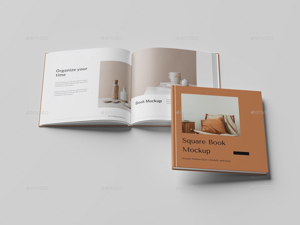 Square Book Mockup, Graphics | GraphicRiver