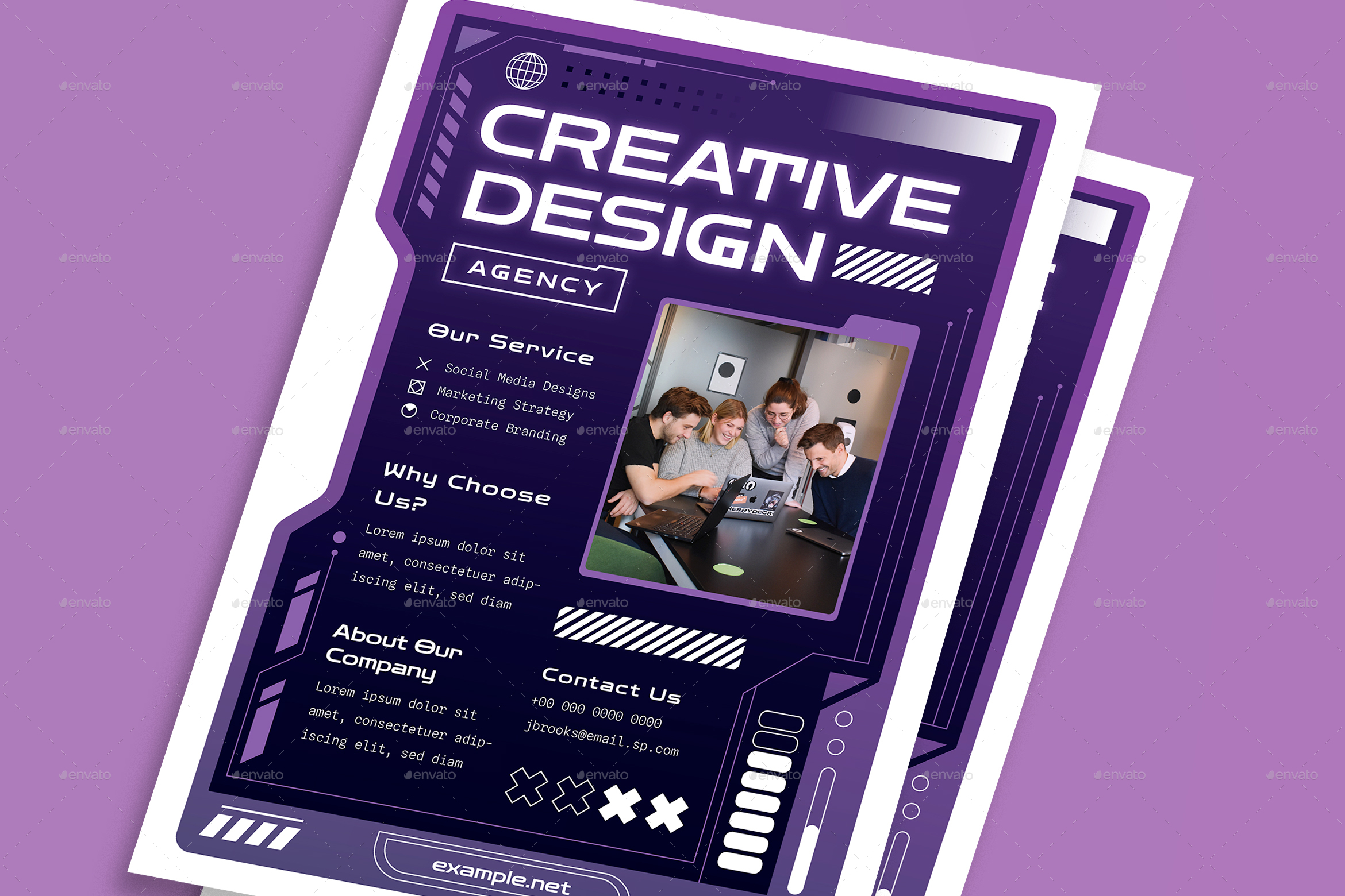 Purple Cyberpunk Creative Design Agency Flyer, Print Templates ...