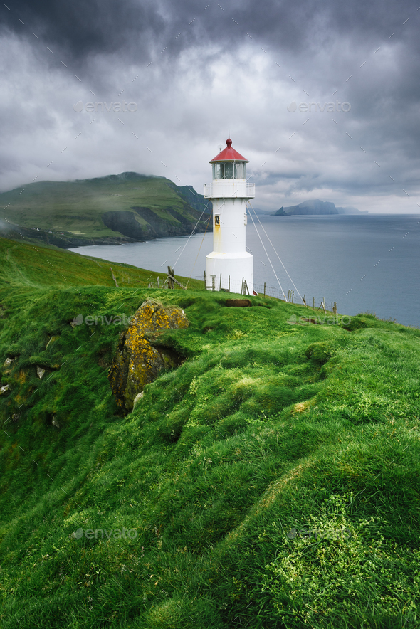 Mykines Holmur Lighthouse on Faroe Islands Stock Photo by Kotenko ...