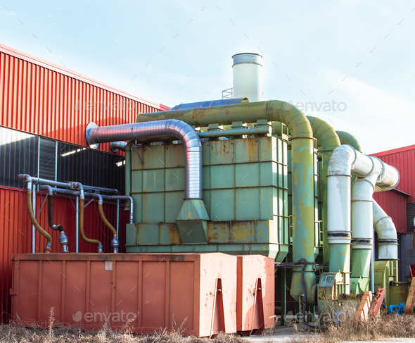 System of filtration of a factory with collection bins in hermetically ...