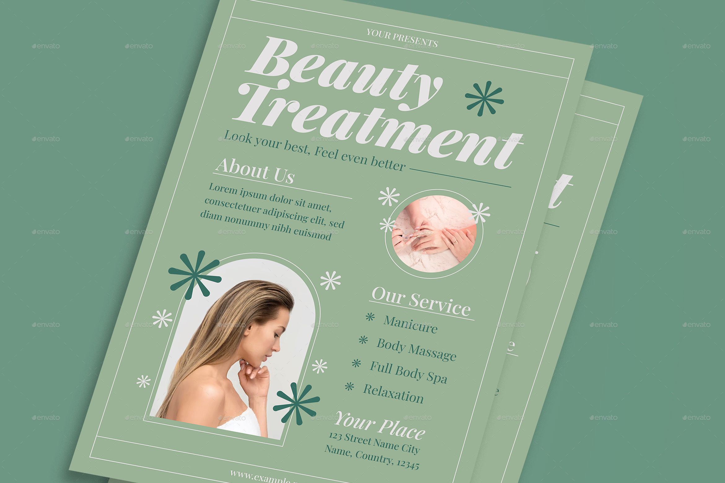 Green Flat Design Beauty Treatment Flyer, Print Templates | GraphicRiver