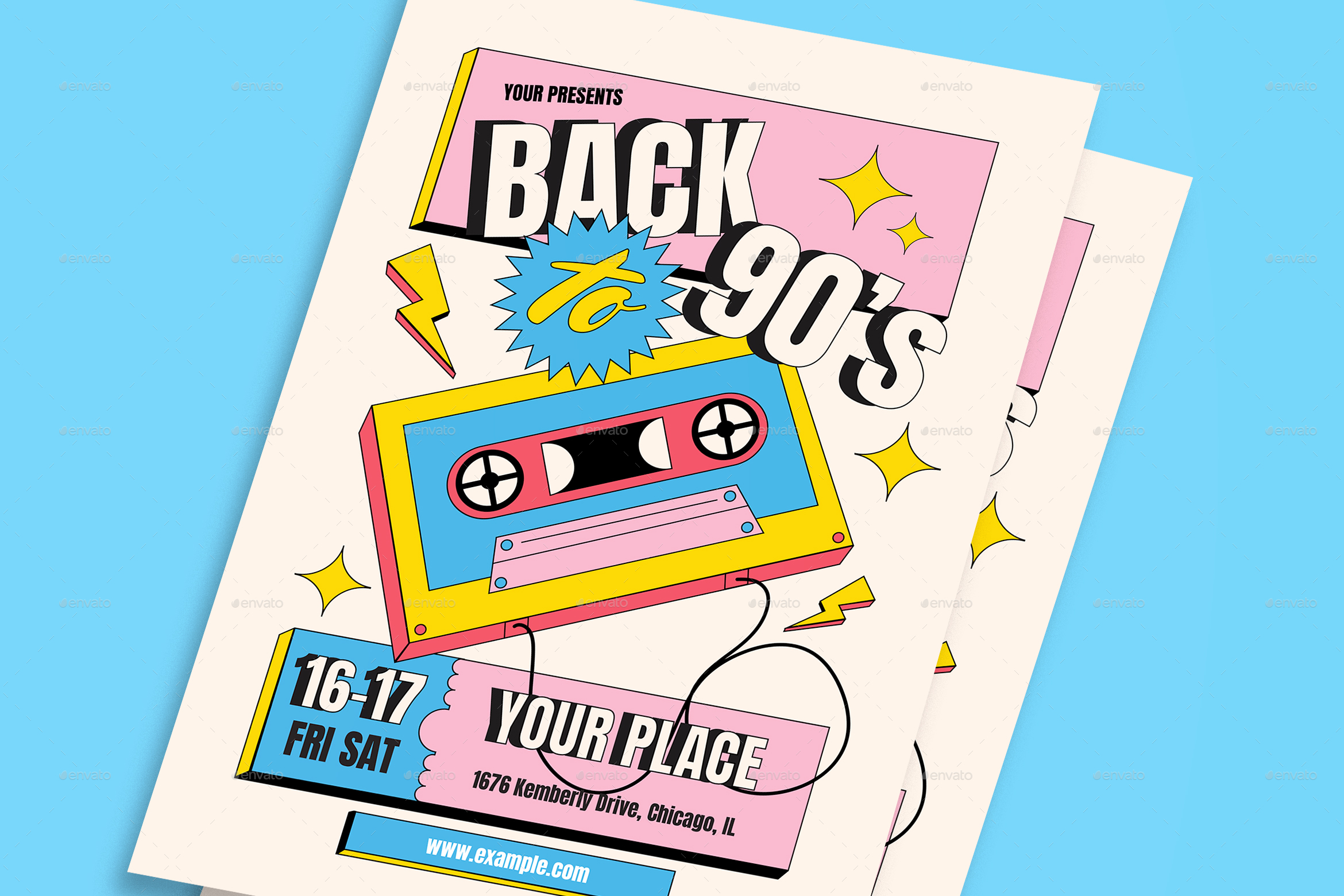 Cream Retro 90s Music Festival Flyer, Print Templates | GraphicRiver