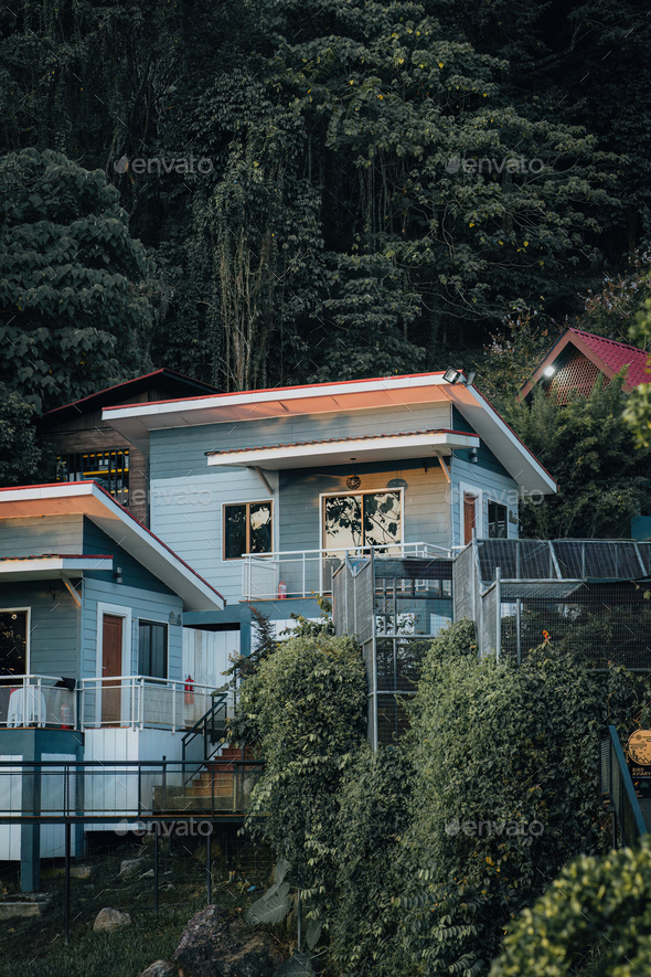 Perak, Malaysia - Oct 19, 2022 The Kuak Hill Resort chalets in Lenggong ...