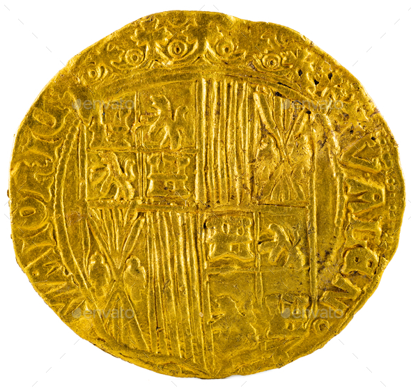 Ancient Spanish gold coin of Kings Fernando e Isabel Stock Photo by ...
