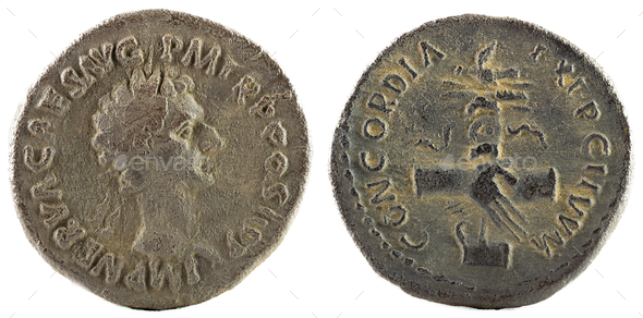Ancient Roman silver denarius coin of Emperor Nerva Stock Photo by ...