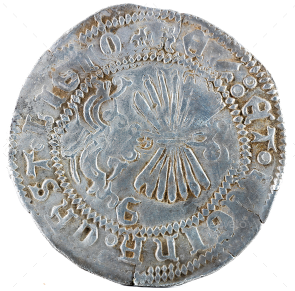 Ancient Spanish silver coin of the Kings Fernando and Isabel Stock ...