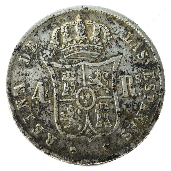 Ancient Spanish silver coin of Queen Isabel II Stock Photo by wirestock