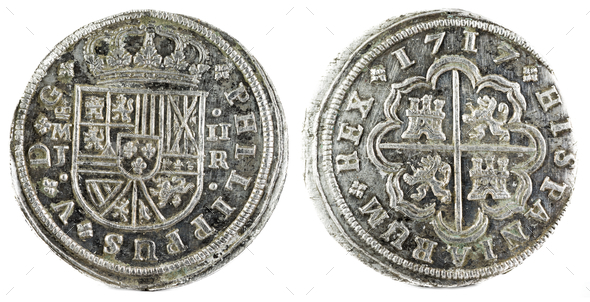 Ancient Spanish silver coin of King Felipe V Stock Photo by wirestock