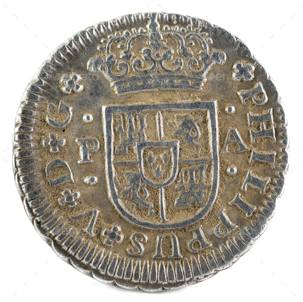Ancient Spanish silver coin of King Felipe V Stock Photo by wirestock