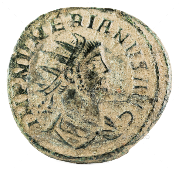 Closeup shot of an ancient Roman copper coin of Emperor Numerian ...