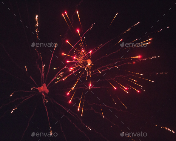 Pink cosmic firework exploding in the night sky Stock Photo by wirestock