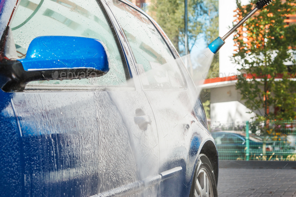 Blue car in a car wash Stock Photo by BLACKDAY | PhotoDune