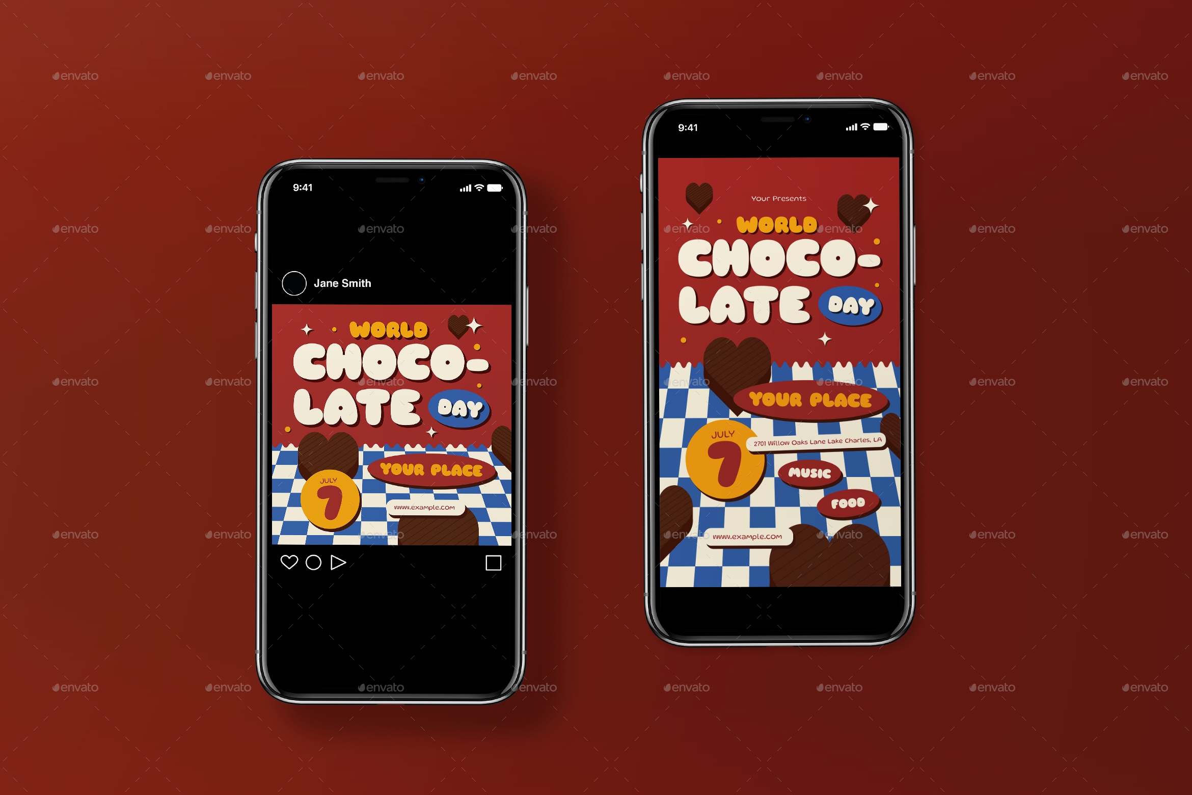 Red Flat Design World Chocolate Day Flyer Set, Print Templates ...