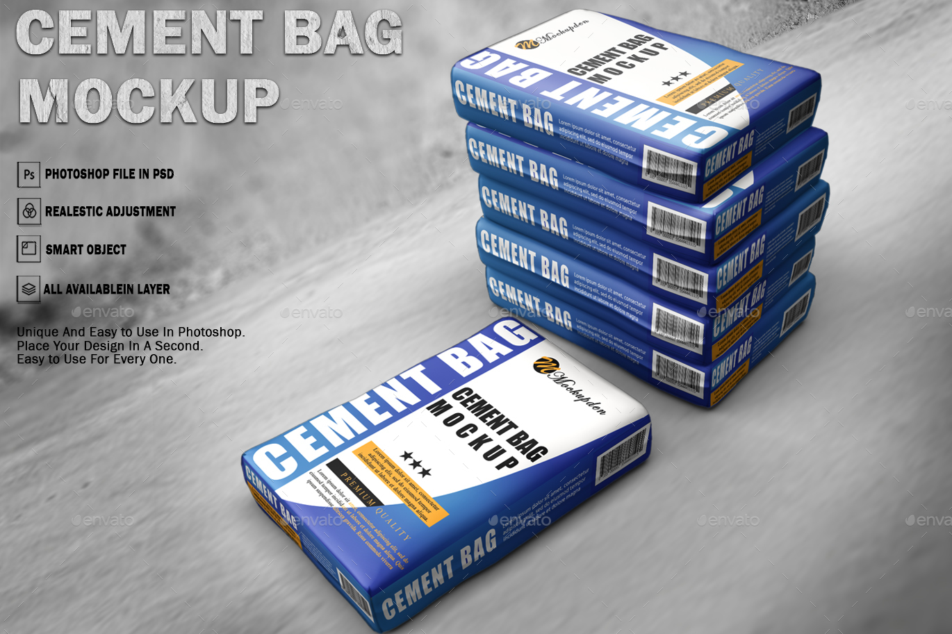 Cement Bag Mockup - Concrete Cement Sack Mockup Set, Graphics ...
