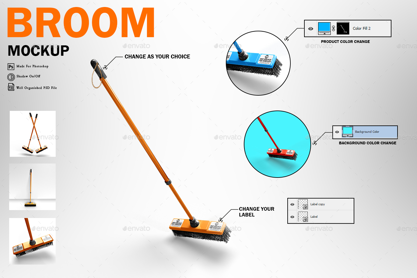 House Cleaning Set Mockup - Mop/Basket/Broom Mock-Ups, Graphics ...