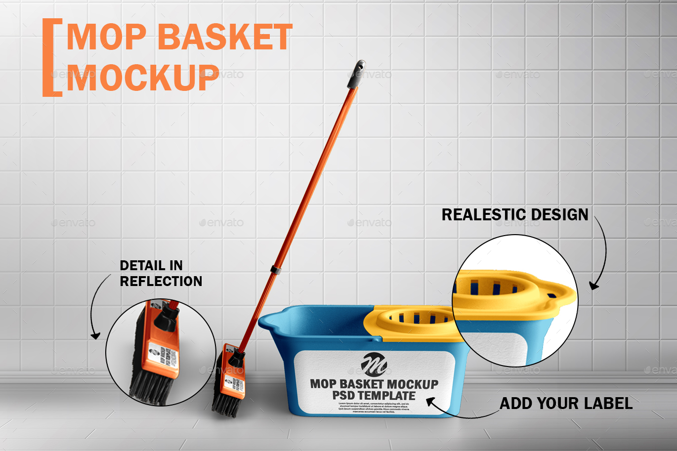 House Cleaning Set Mockup - Mop/Basket/Broom Mock-Ups, Graphics ...