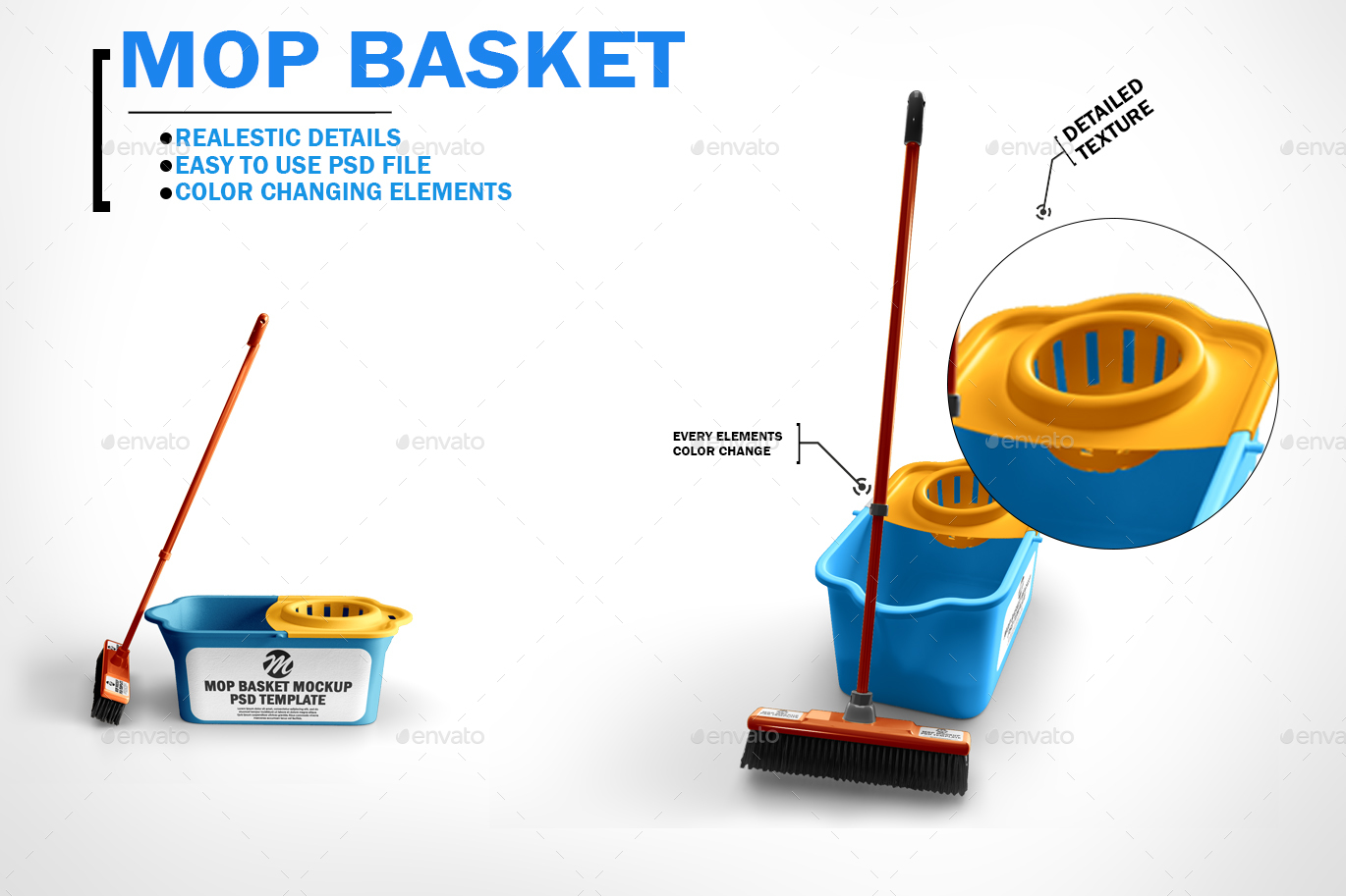 House Cleaning Set Mockup - Mop/Basket/Broom Mock-Ups, Graphics ...