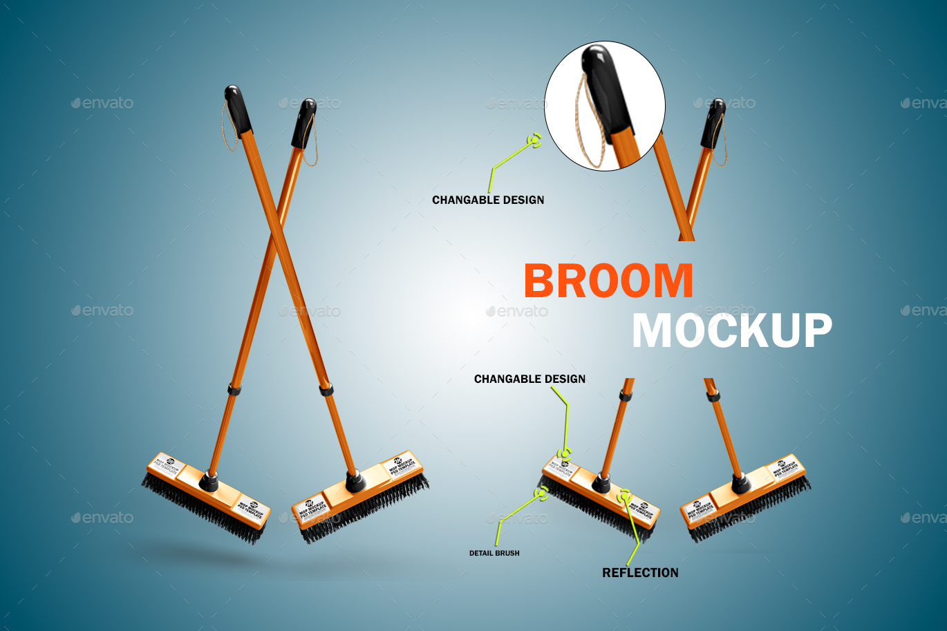 House Cleaning Set Mockup - Mop/Basket/Broom Mock-Ups, Graphics ...