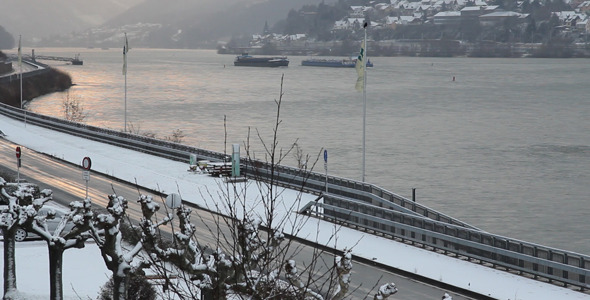 Winter River Traffic 01, Stock Footage | VideoHive