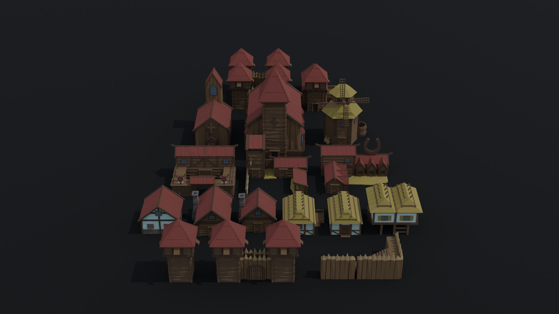 Low-poly cartoon medieval city buildings asset by Tykryk | 3DOcean