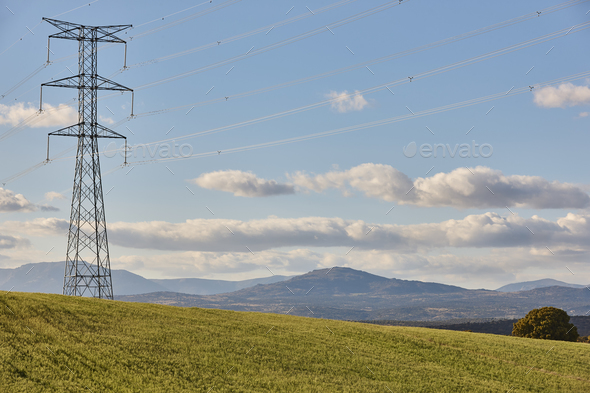 Power lines. Energy industry. Industrial electricity distribution ...