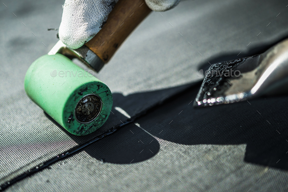 Roof Rubber EPDM Membrane Installation Close Up Stock Photo by duallogic