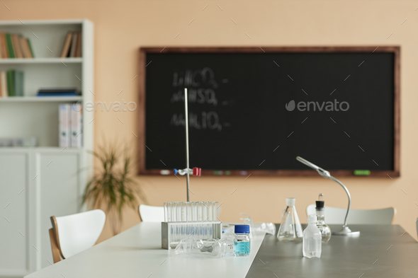 Empty science lab interior in school classroom copy space Stock Photo ...