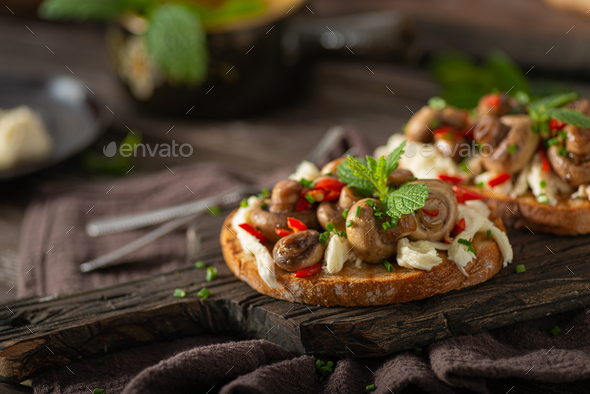Spread on bread with ragout mushrooms Stock Photo by PeteerS | PhotoDune