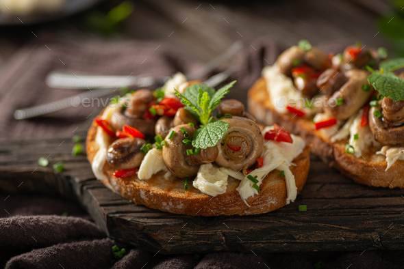 Spread on bread with ragout mushrooms Stock Photo by PeteerS | PhotoDune