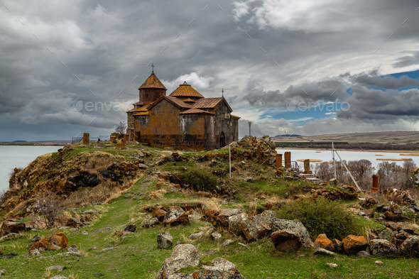 Hayravank Monastery on coast of Sevan Lake in Armenia Stock Photo by ...